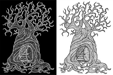 Black and white mystic fantasy tree line art Vector Image