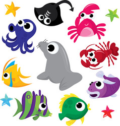 Set cute cartoon sea animals isolated on white Vector Image