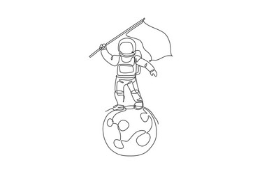 One continuous line drawing of cosmonaut Vector Image