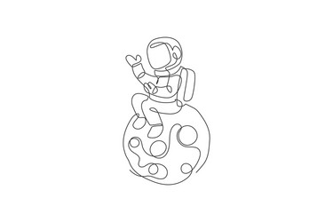 One continuous line drawing of cosmonaut Vector Image