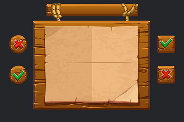 Winter game ui wooden buttons with snow Royalty Free Vector