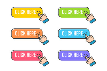 Hand cursor icon with blue click button click Vector Image