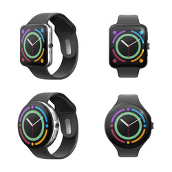 Circle smart watch realistic set Royalty Free Vector Image