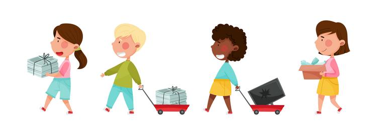 Little kids recycling sorting garbage and waste Vector Image