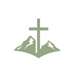 Religious cross on mountain church logo icon Vector Image