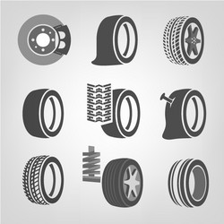 Tire shop tyres change auto service icons Vector Image