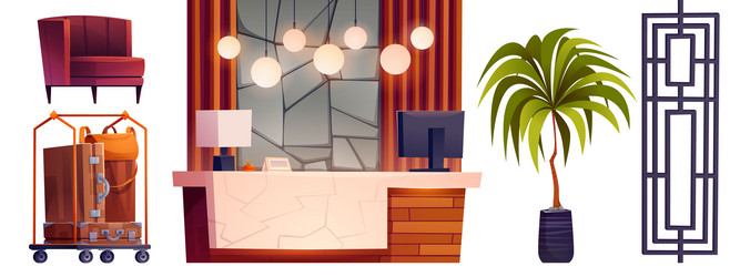 Cartoon set of hotel lobby design elements Vector Image
