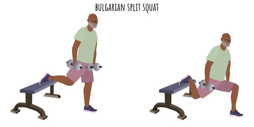 Senior man doing split squat exercise Royalty Free Vector