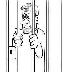 Cartoon jailed man behind the prison bars Vector Image