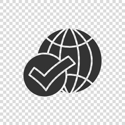 Globe check mark icon in flat style world Vector Image
