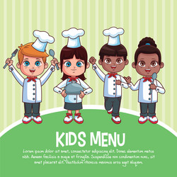 Kids menu frame children chefs cook with cutting Vector Image