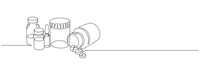 One continuous line drawing of medicine set Vector Image