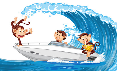 Happy monkey driving boat on ocean wave Royalty Free Vector