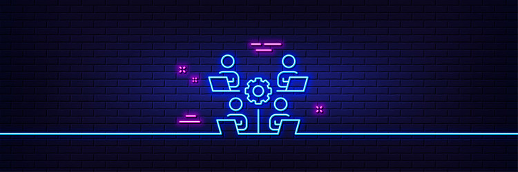 Teamwork line icon remote office sign neon light Vector Image