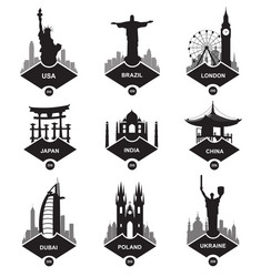 Set of stickers in different countries Royalty Free Vector