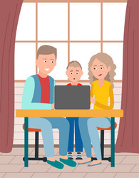 Parents help children with lessons happy family Vector Image