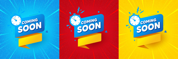 Coming soon paper banner timer announcement tag Vector Image