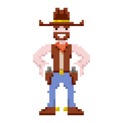 Pixel art cowboy holding a gun gunslinger Vector Image