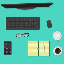 Top view of office desk background including Vector Image
