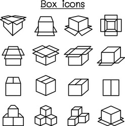 Box icon set in thin line style Royalty Free Vector Image