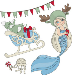 Mermaid christmas portrait new year Royalty Free Vector