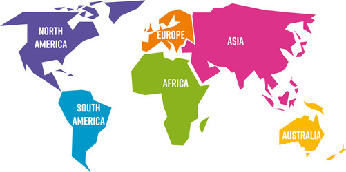 Multicolored world map divided to six continents Vector Image