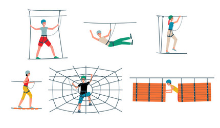 Game level platforms and rope bridges set Vector Image