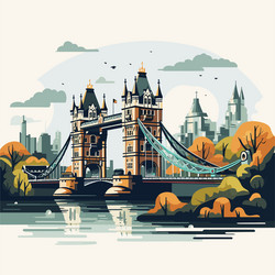 Tower bridge hand-drawn comic bridge Royalty Free Vector