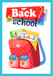 Cartoon purple school backpack holding pencil Vector Image