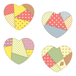 Set of patchwork hearts Royalty Free Vector Image