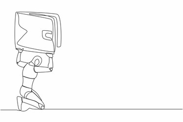 Single continuous line drawing scared robot Vector Image