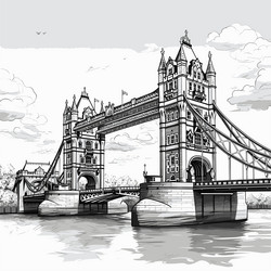 Tower bridge hand-drawn comic bridge Royalty Free Vector