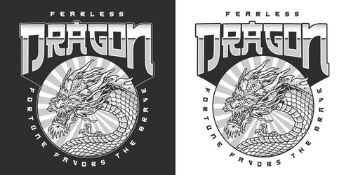 Fearless dragon monochrome set sticker Royalty Free Vector