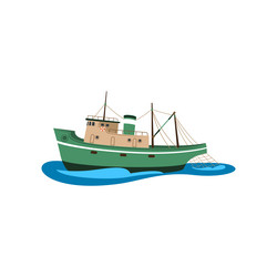 Cartoon fishing boat with lowered fishing net Vector Image