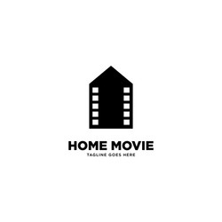 Home movie logo simple line template Royalty Free Vector