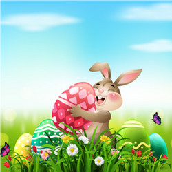 Boy are playing with three rabbits Royalty Free Vector Image