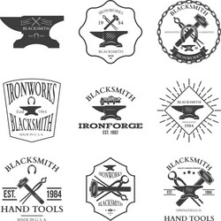 Set of vintage blacksmith labels and design Vector Image