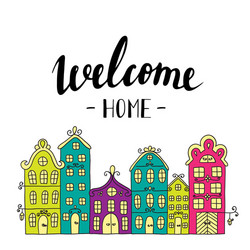 Town building city streets with phrase welcome Vector Image