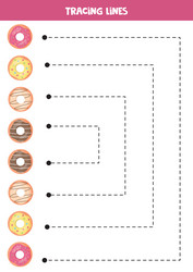 Tracing lines for kids cute colorful donuts Vector Image