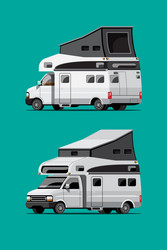 Bundle of camping car in cartoon style Royalty Free Vector