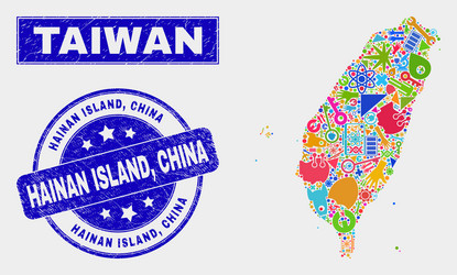 Collage industrial hainan map and distress Vector Image
