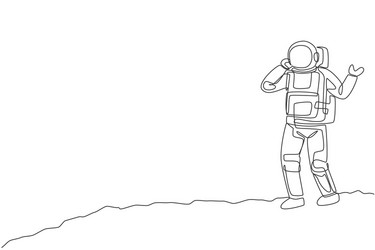 One single line drawing of cosmonaut in moon Vector Image
