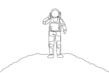 One single line drawing of cosmonaut in moon Vector Image