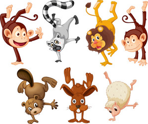 Monkey playing with different posing Royalty Free Vector