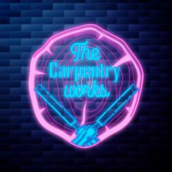 Vintage carpenter emblem glowing neon sign Vector Image