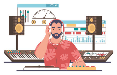 Music recording studio sound engineer at mixer Vector Image