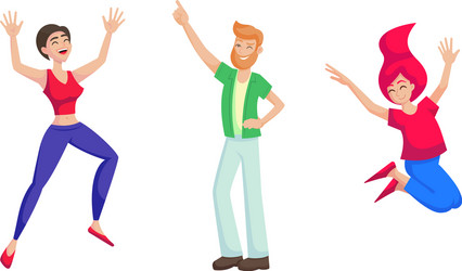 Happy jumping people dance cartoon Royalty Free Vector Image