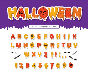 Halloween pumpkin font alphabet text symbols Vector Image