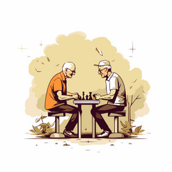 Elderly men playing chess in cartoon style Vector Image