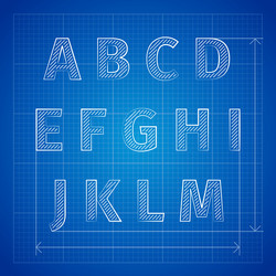 Blueprint alphabet drafting paper letters Vector Image